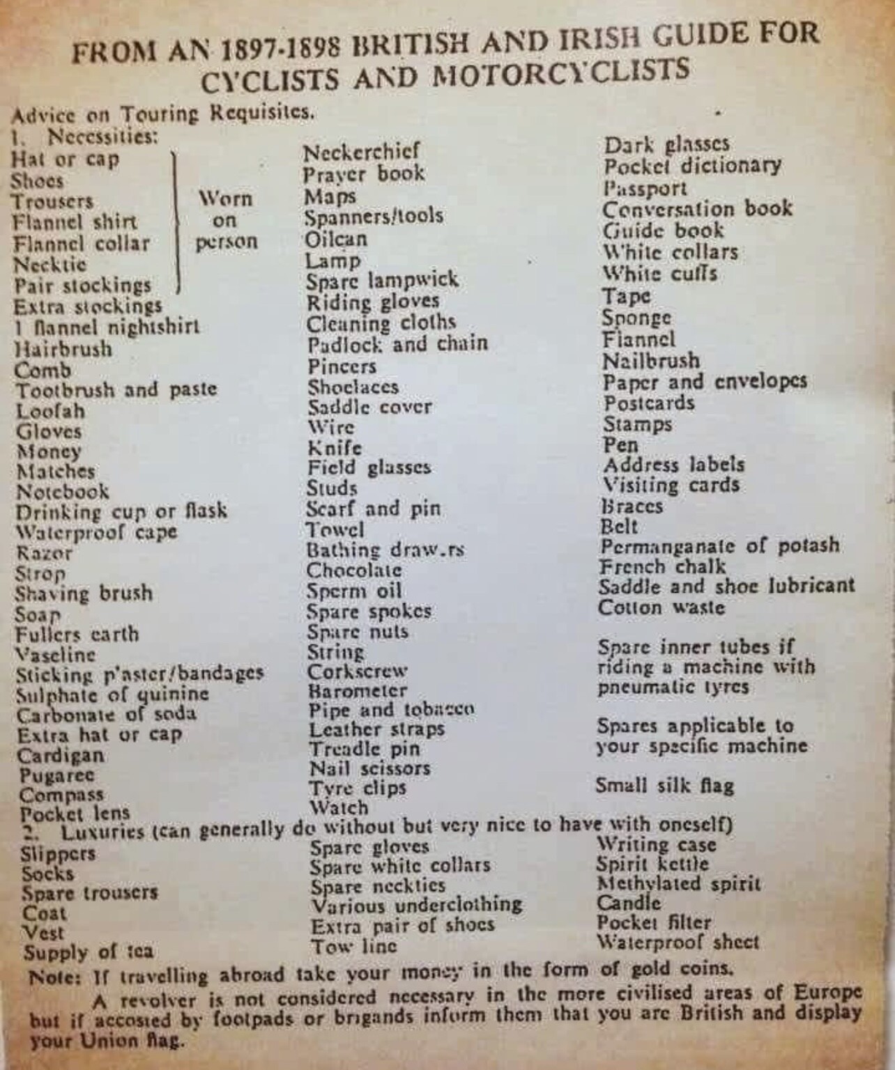 Quintessential 1897 Motorcycle Touring Checklist - Local Anytime Ride ...